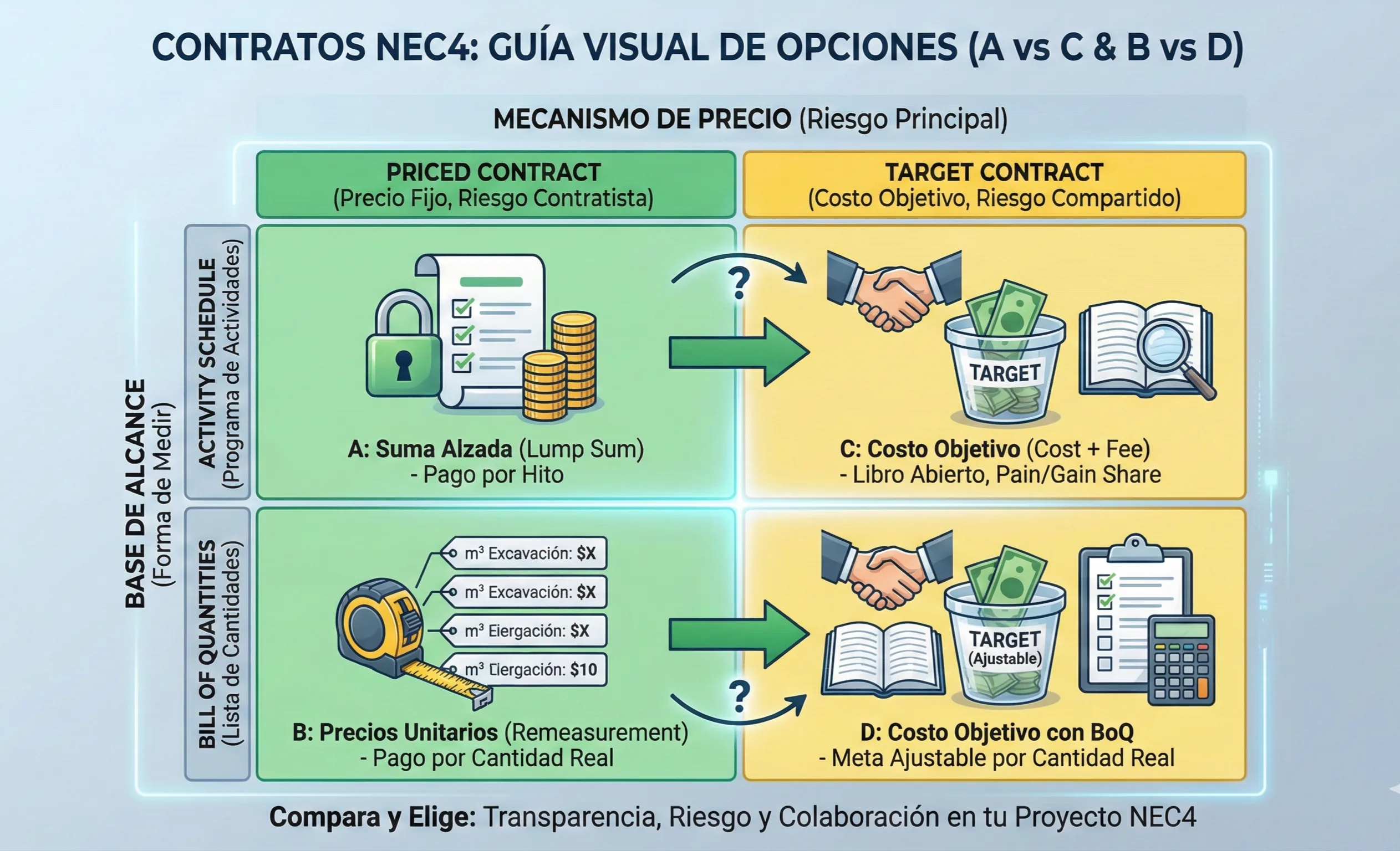 Contrato NEC 4 ECC: Diferencias entre opciones A, B, C y D - Contratos ...